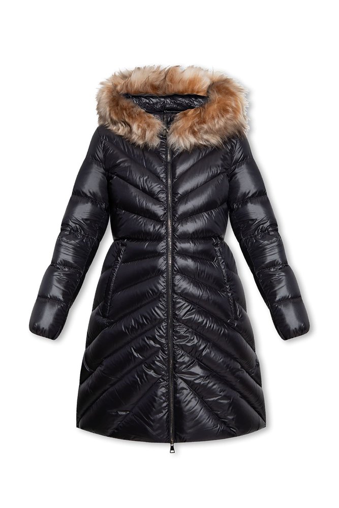 Moncler Chandre Long Puffer Coat With Faux Fur Ruff In Black | ModeSens
