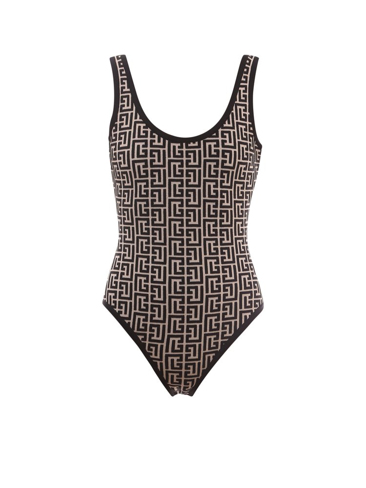 Balmain Body In Black And Ivory Bicolor Jacquard With Monogram In ...