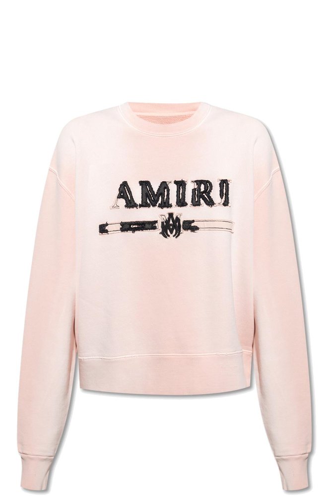 Amiri Ripped Logo Embroidered Sweatshirt In Pink & Purple | ModeSens