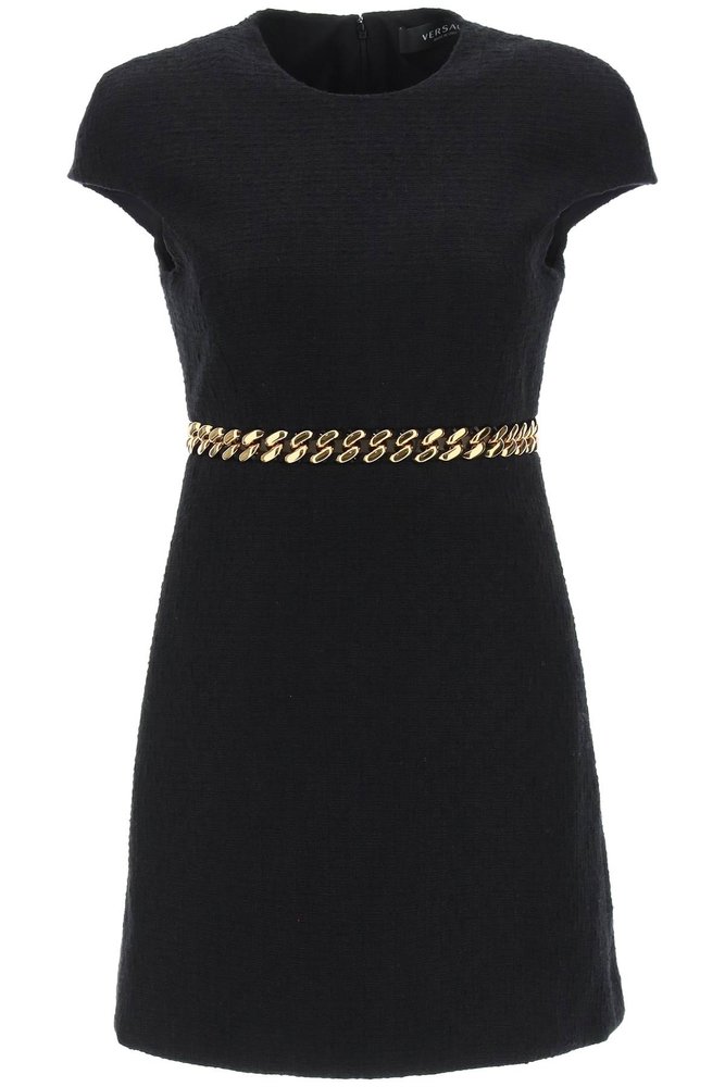 Versace Woven Chain-link Mini Shift Dress In Black | ModeSens