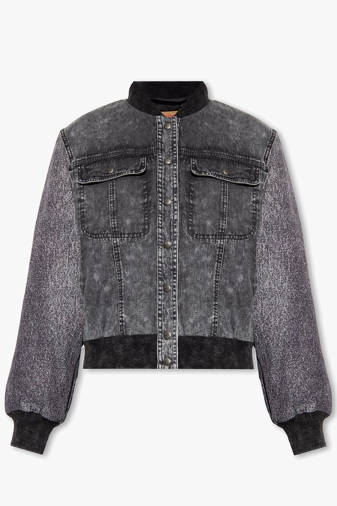 Diesel Stonewashed Denim Bomber Jacket In Grey | ModeSens