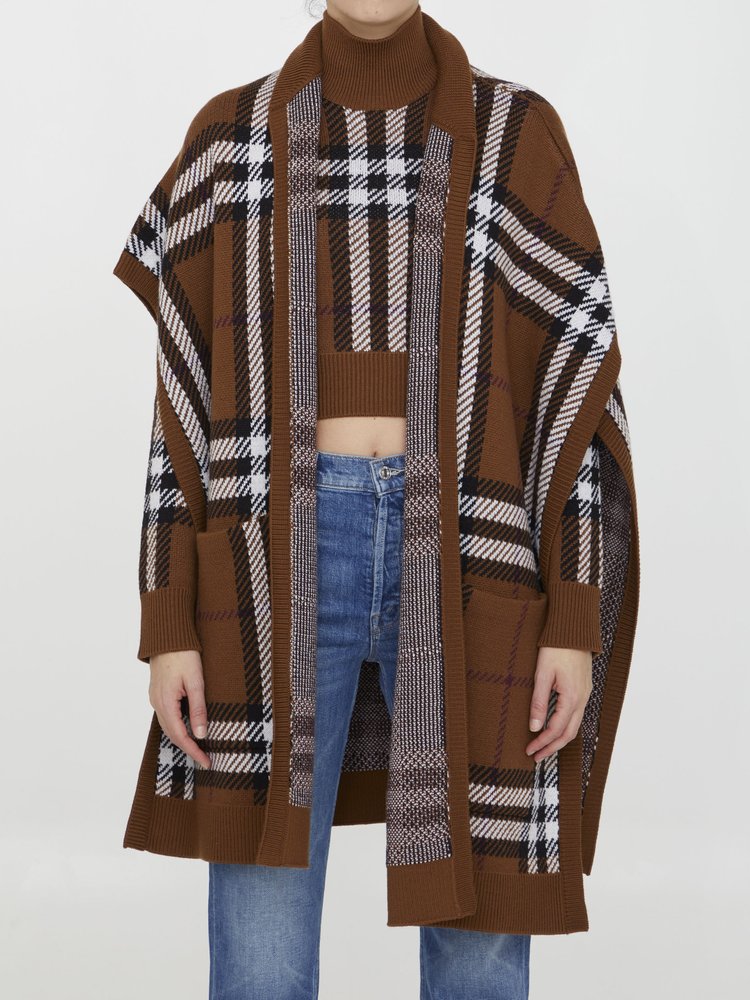 Burberry Check Wool Cape In Dark Birch | ModeSens