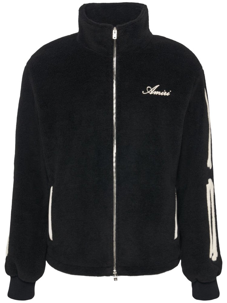 Amiri Mens Black Bones Logo-embroidered Fleece Jacket Xl | ModeSens