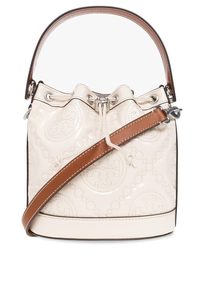 Tory Burch T Monogram Drawstring Bucket Bag In Beige | ModeSens