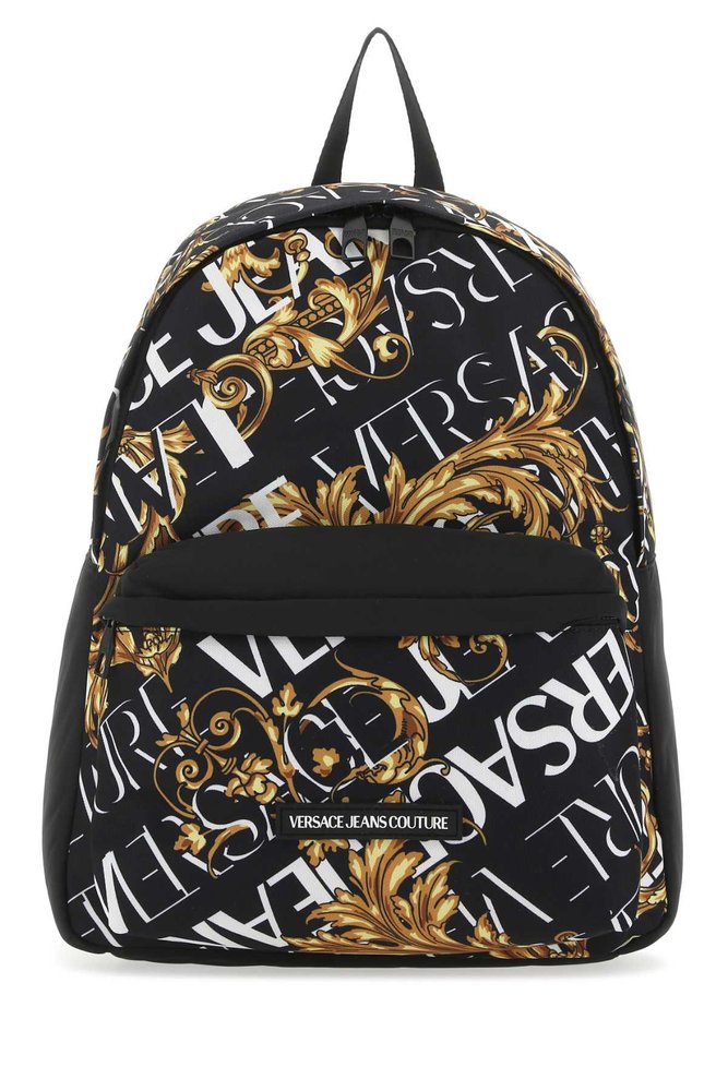 Versace Jeans Couture Allover Logo Printed Backpack In Black | ModeSens