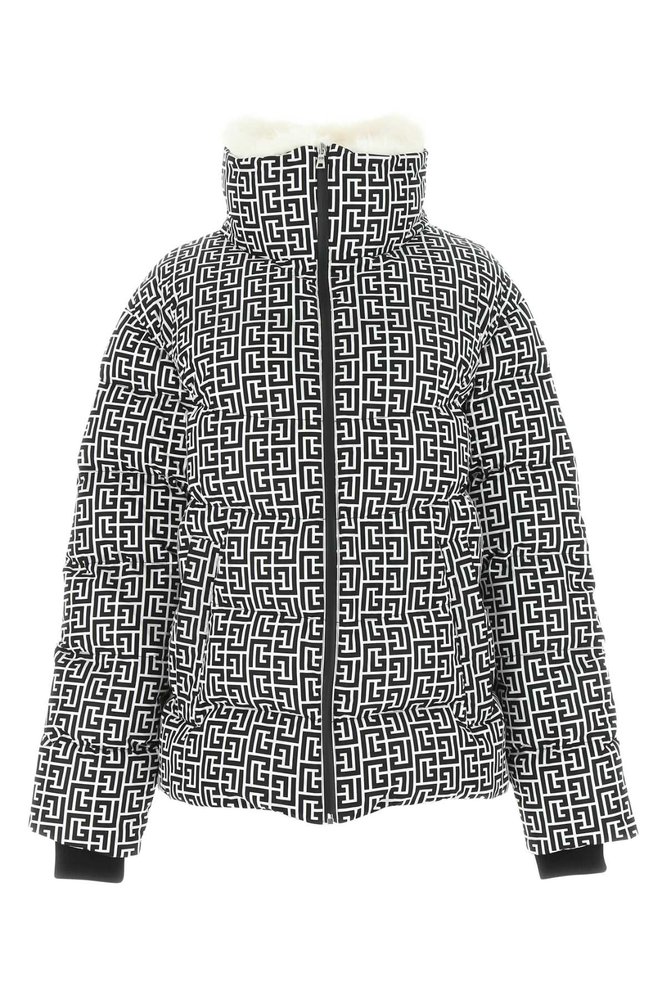 Balmain Monogram Faux Fur-trimmed Puffer Jacket In Negro | ModeSens