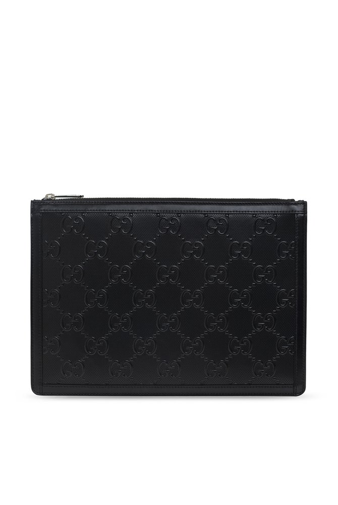 Gucci Logo Embossed Clutch Bag In Black | ModeSens