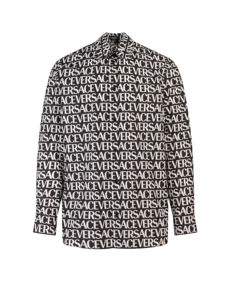 Versace Allover Logo Printed Long Sleeved Shirt In Black+print | ModeSens