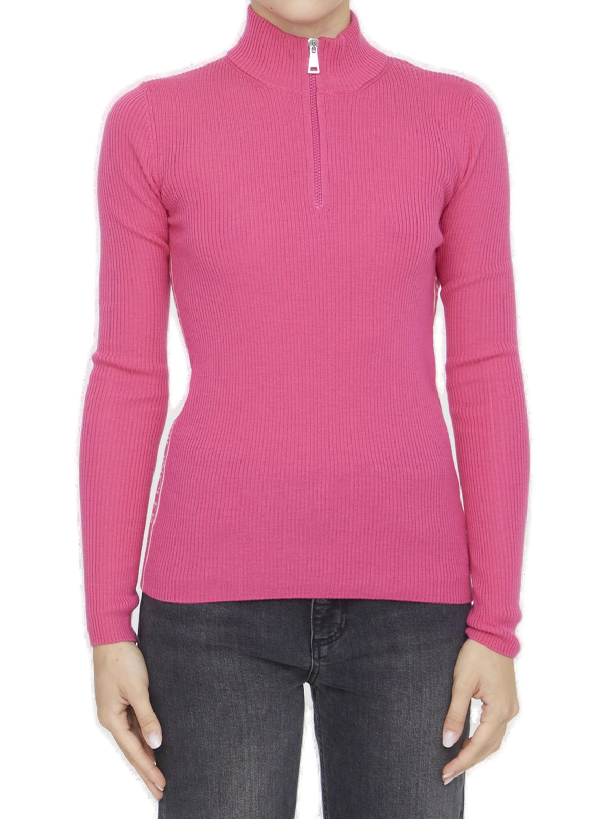 Wool Zip-up Polo Neck Jumper