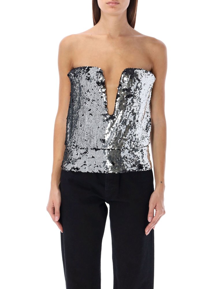 Isabel Marant Mandy Strapless Embellished Cotton Top In Silver | ModeSens
