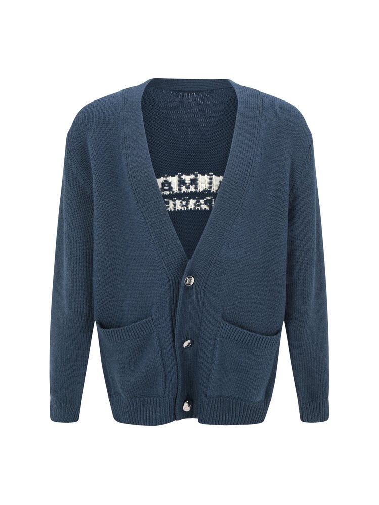 Balmain Logo Intarsia Knitted Button In Blue | ModeSens