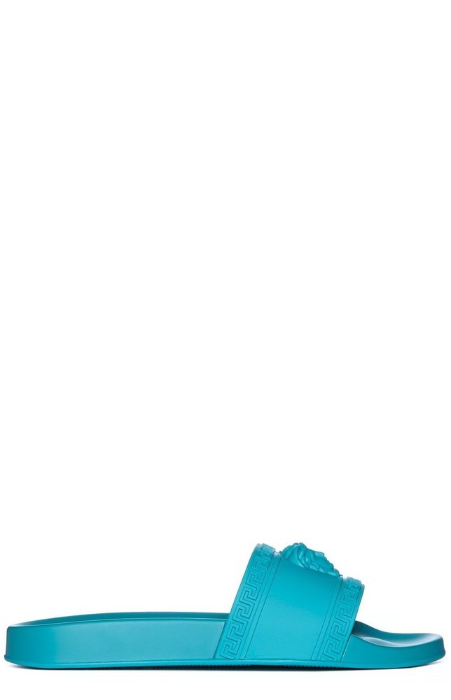 Versace Medusa Detailed Pool Slides In Blue | ModeSens