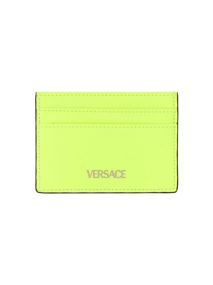 Versace Logo Detailed Card Holder In Yellow | ModeSens