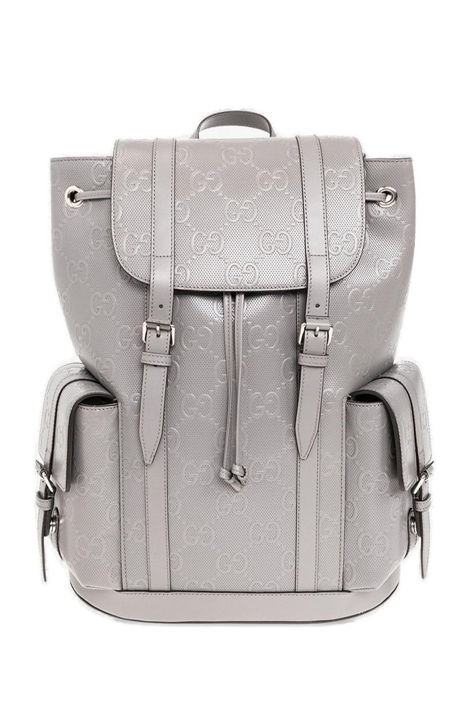 Gucci Logo Embossed Buckled Backpack In Grey | ModeSens