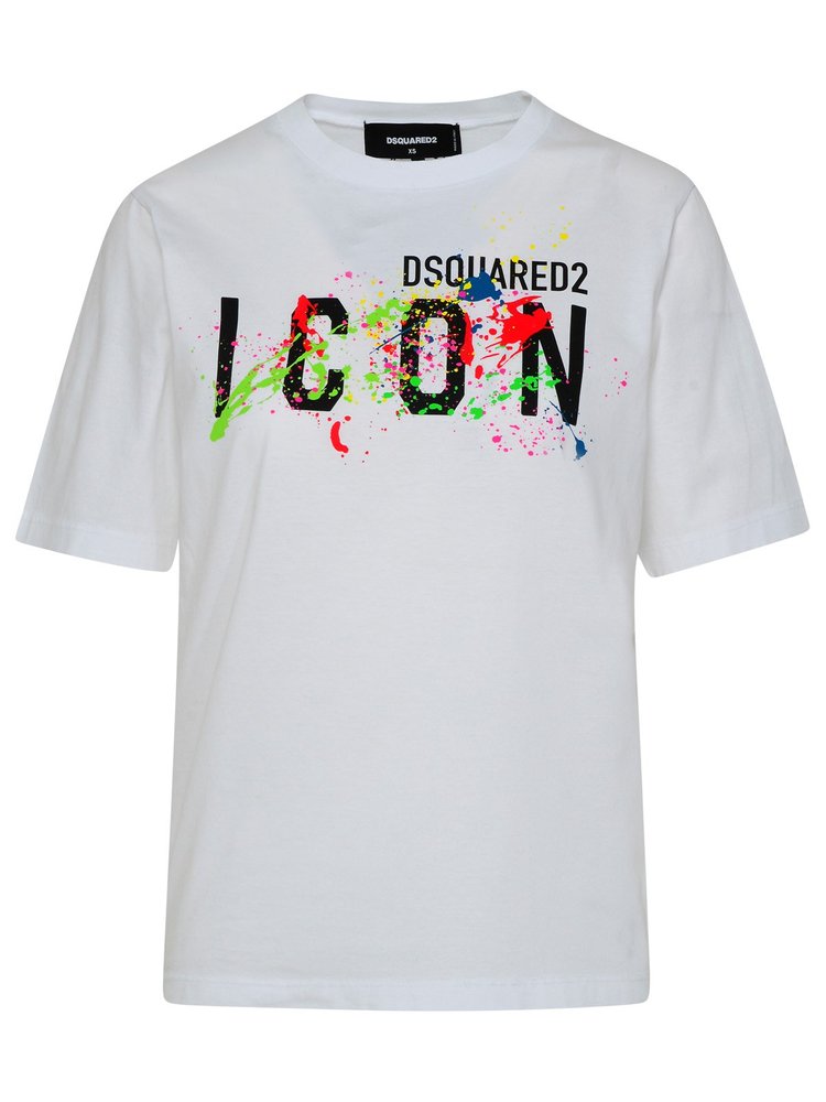 Dsquared2 Splattered Icon Logo Printed T In Bianco | ModeSens